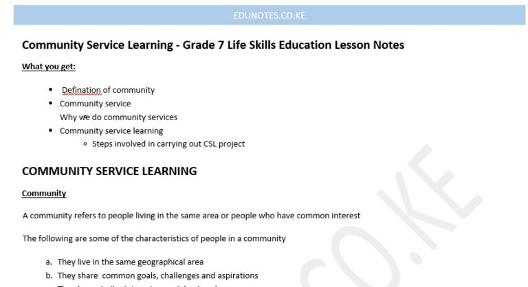 Community Service Learning - Grade 7 Life Skills Education Lesson Notes ...