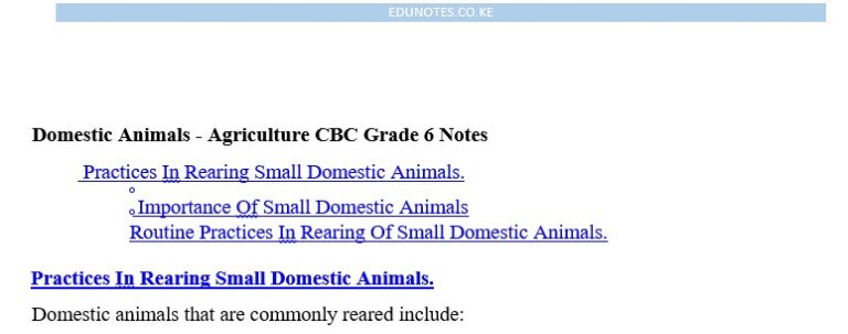 Domestic Animals - Agriculture CBC Grade 6 Notes - EDU NOTES