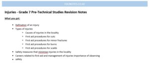 Injuries - Grade 7 Pre-Technical Studies Revision Notes - EDU NOTES