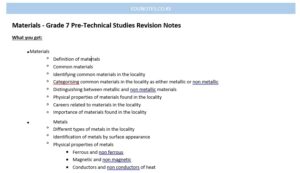 Materials - Grade 7 Pre-Technical Studies Revision Notes - EDU NOTES