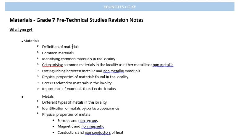 Materials - Grade 7 Pre-Technical Studies Revision Notes - EDU NOTES