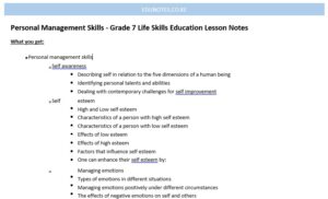 Personal Management Skills - Grade 7 Life Skills Education Lesson Notes ...