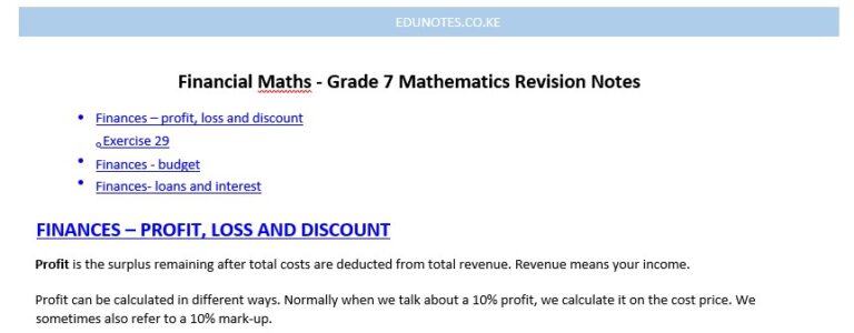 Financial Maths - Grade 7 Mathematics Revision Notes - EDU NOTES