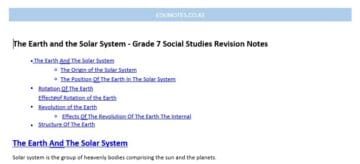 The Earth and the Solar System - Grade 7 Social Studies Revision Notes ...