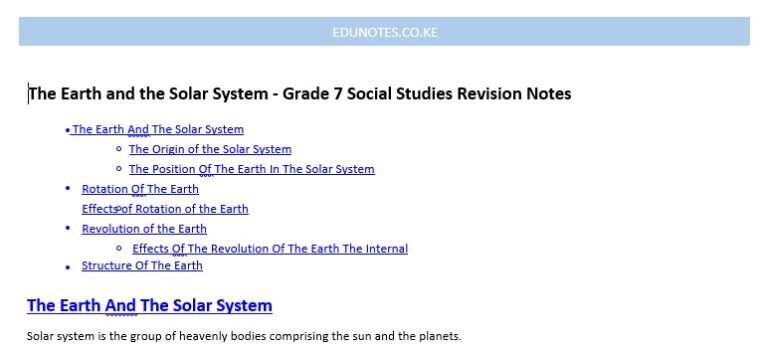 The Earth and the Solar System - Grade 7 Social Studies Revision Notes ...
