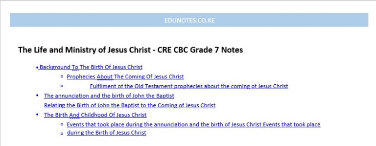 The Life and Ministry of Jesus Christ - CRE CBC Grade 7 Notes - EDU NOTES