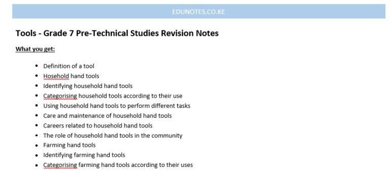 Tools - Grade 7 Pre-Technical Studies Revision Notes - EDU NOTES